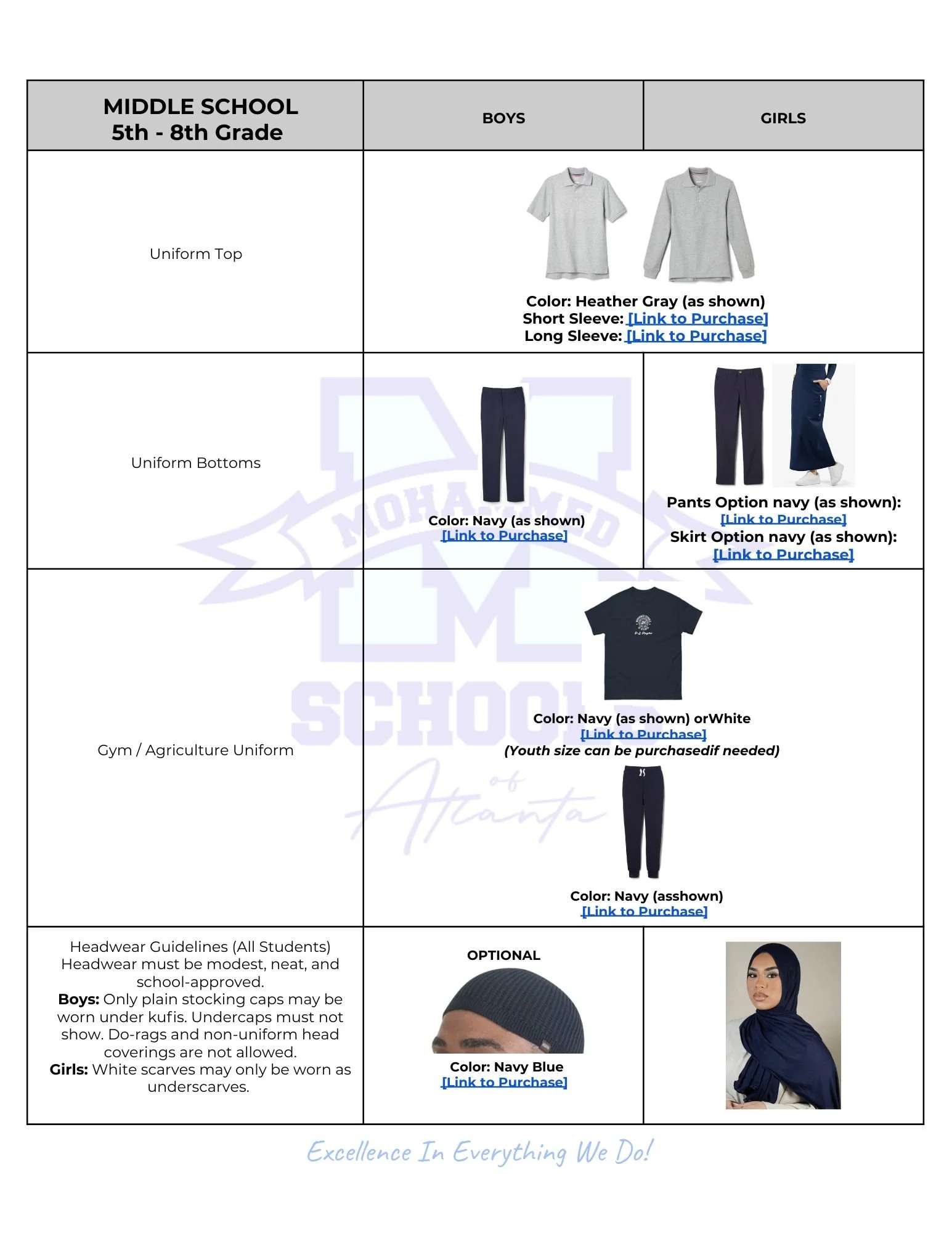Uniform Information — Mohammed Schools of Atlanta
