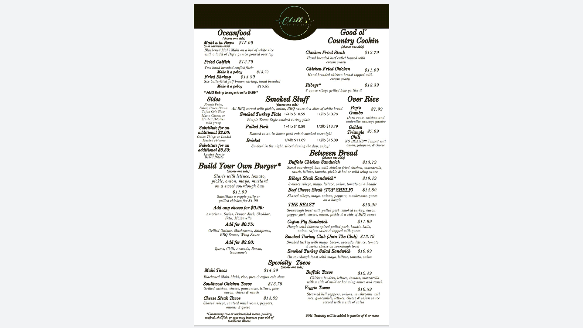 Chills Food (Copy) — CHill's On The Creek
