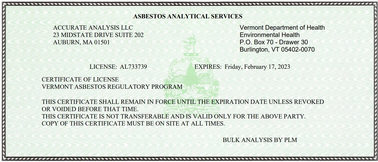 Accreditations — Accurate Analysis