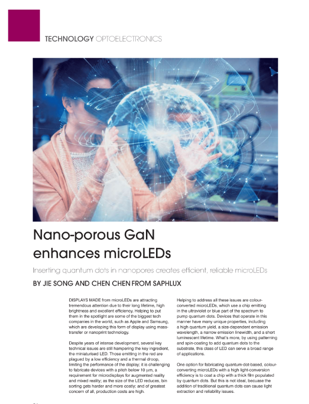 Compound Semiconductor Reports Saphlux's Breakthrough in NPQD™ Micro-LED Technology — Saphlux