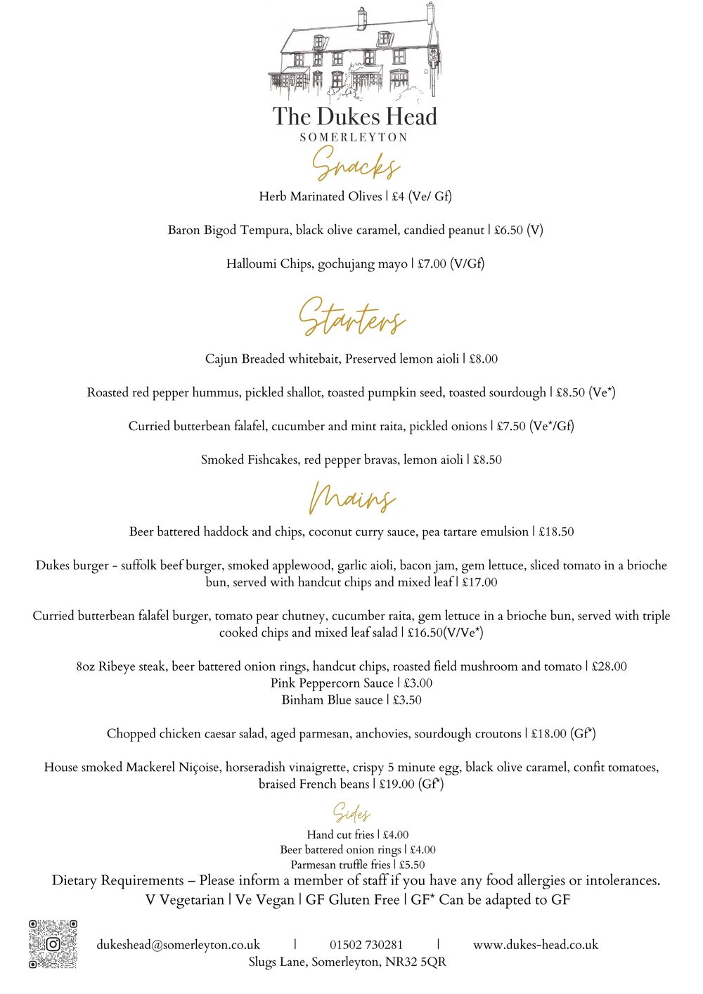 Our Menu — Dukes Head Somerleyton