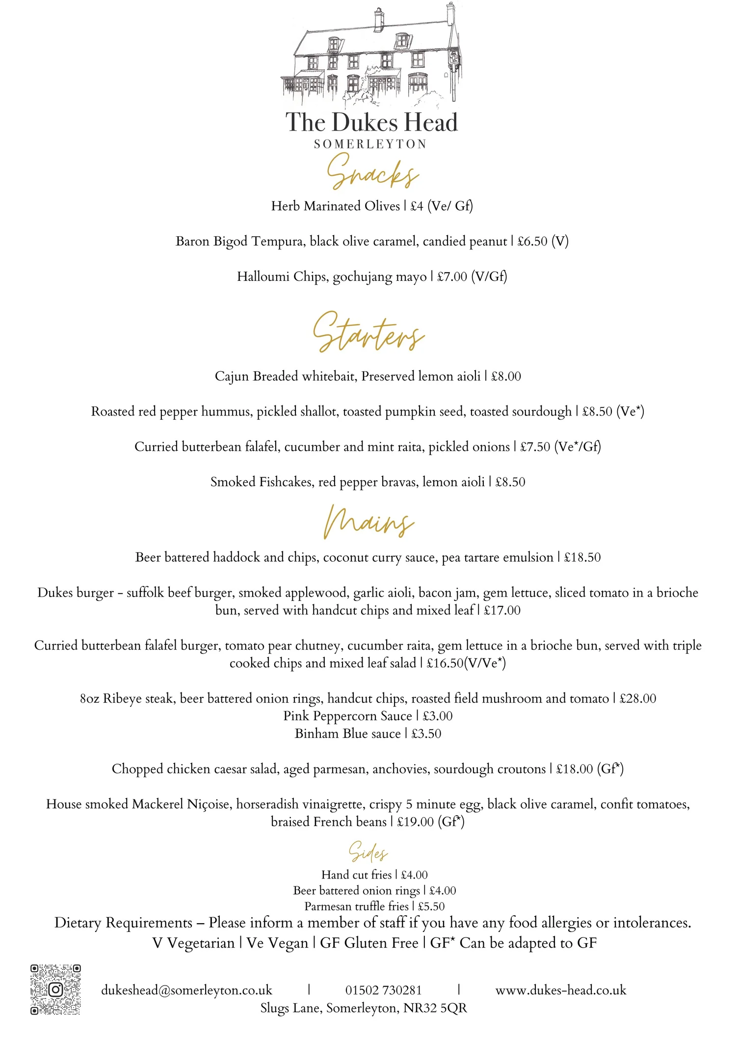 Our Menu — Dukes Head Somerleyton