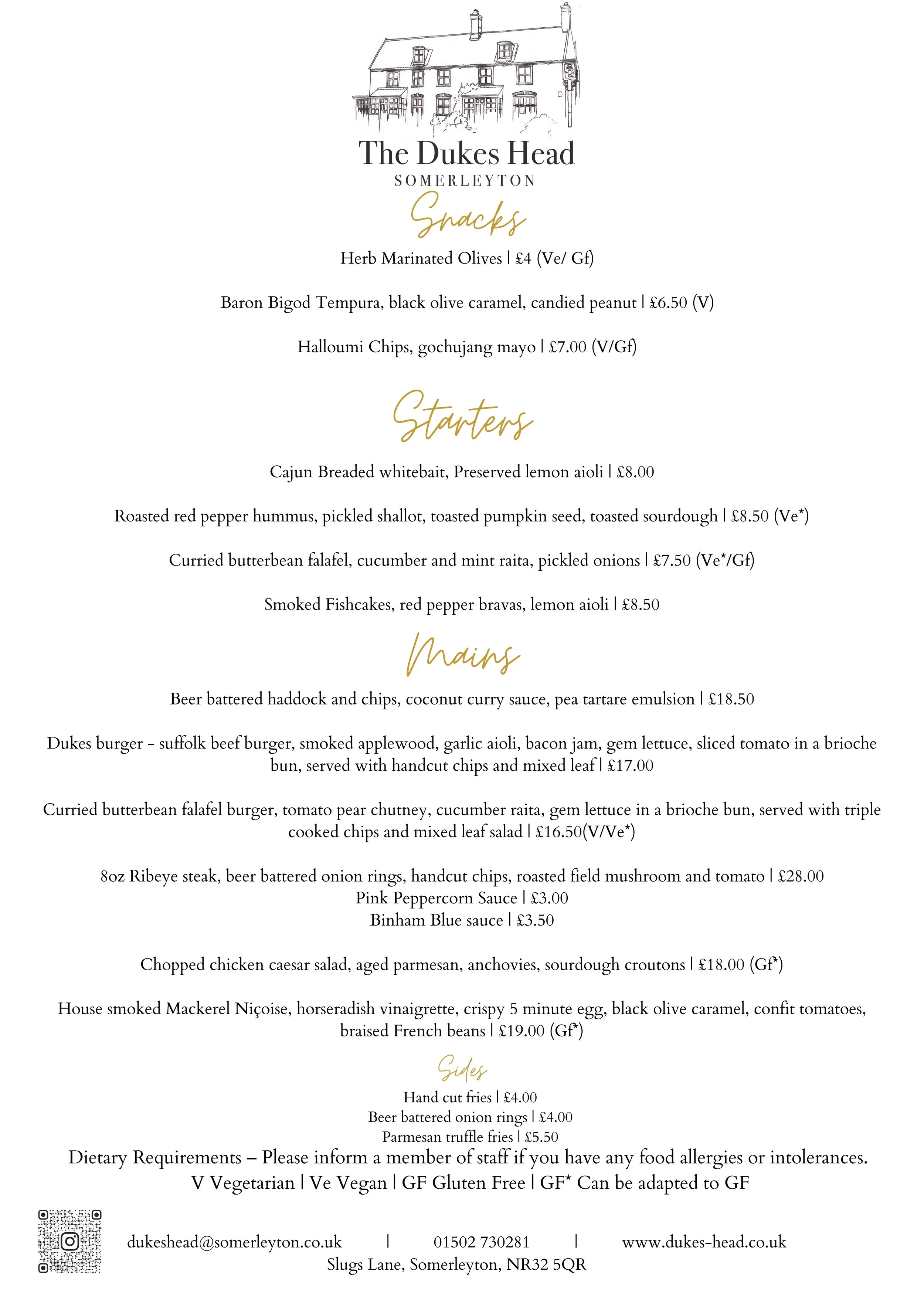 Our Menu — Dukes Head Somerleyton