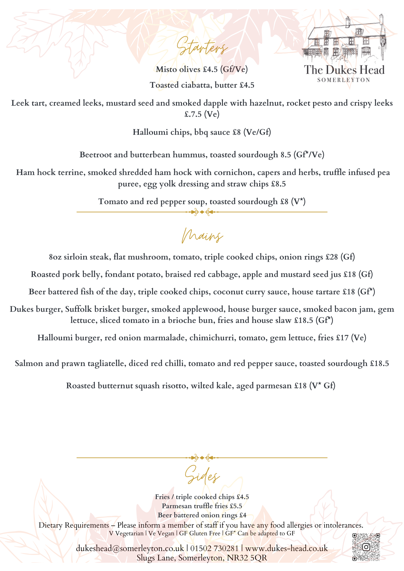 Our Menu — Dukes Head Somerleyton