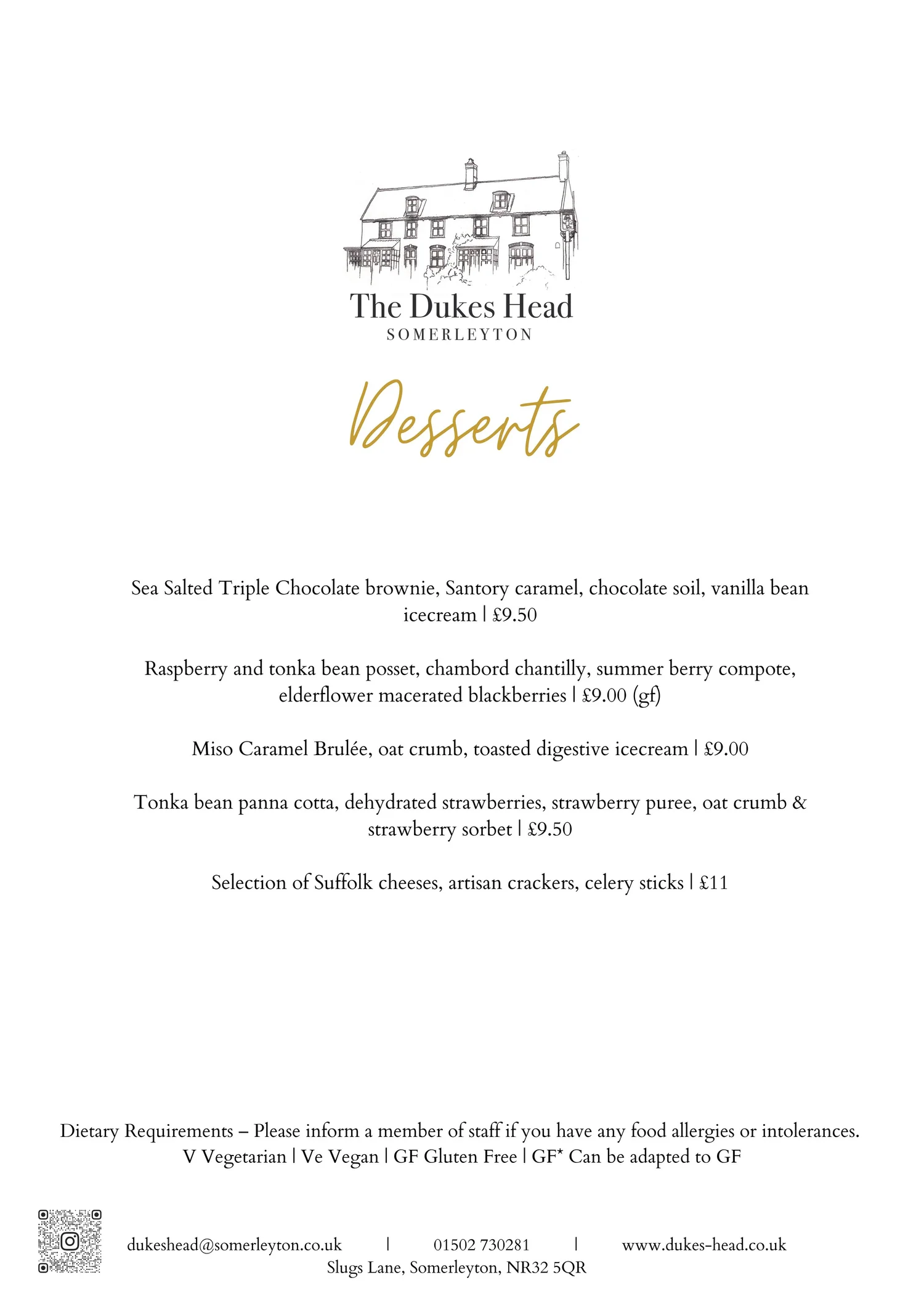 Our Menu — Dukes Head Somerleyton