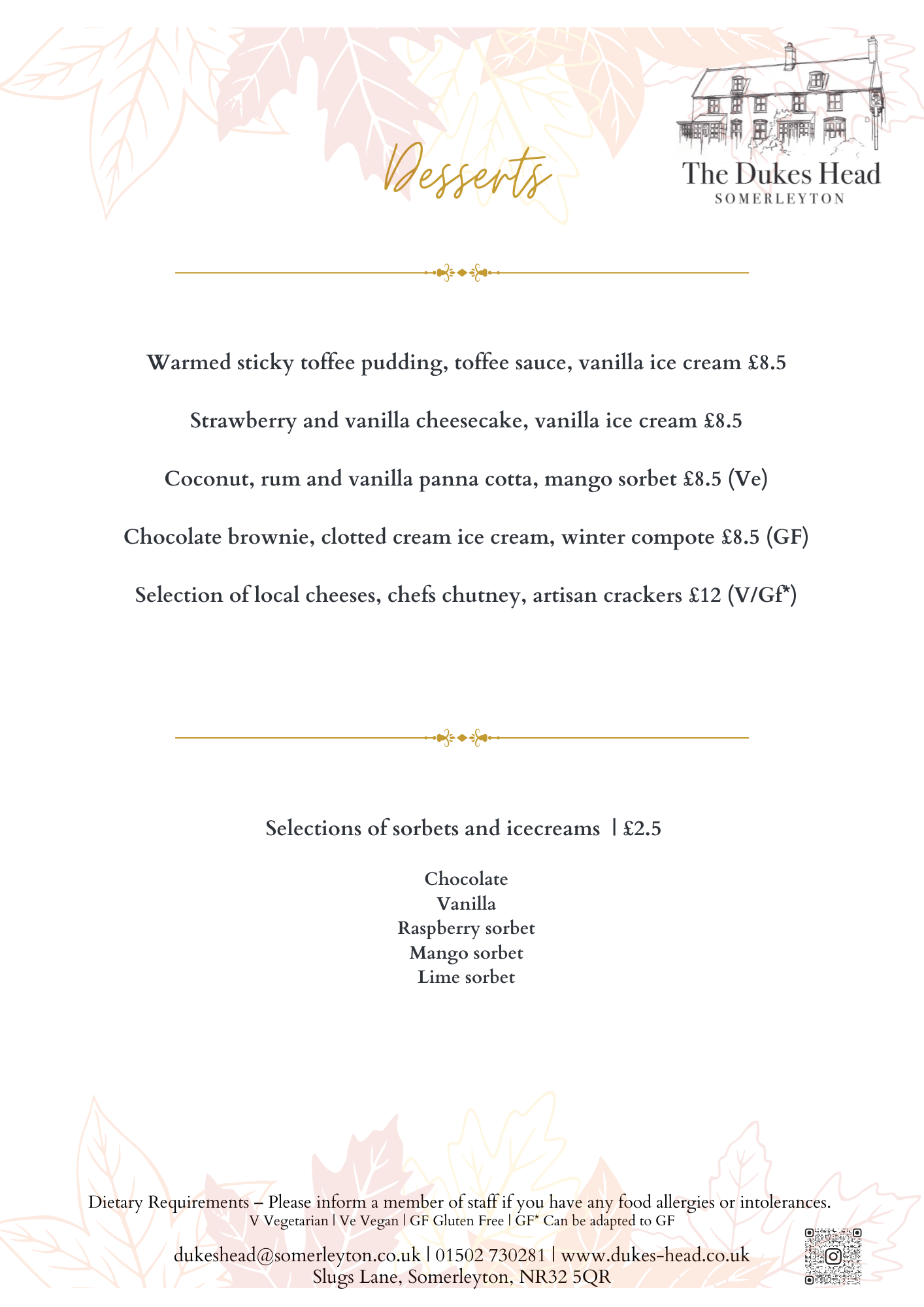 Our Menu — Dukes Head Somerleyton