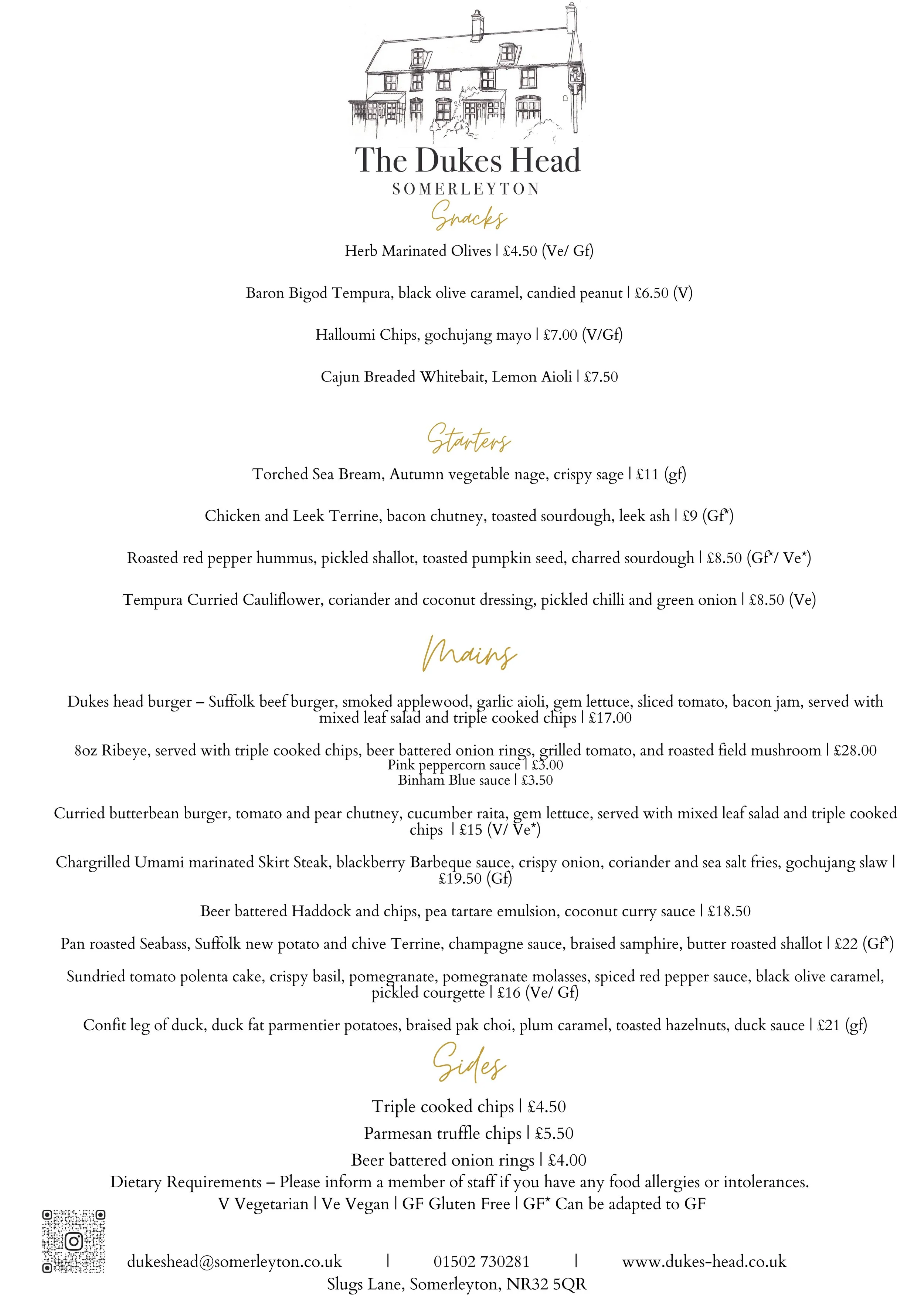 Our Menu — Dukes Head Somerleyton