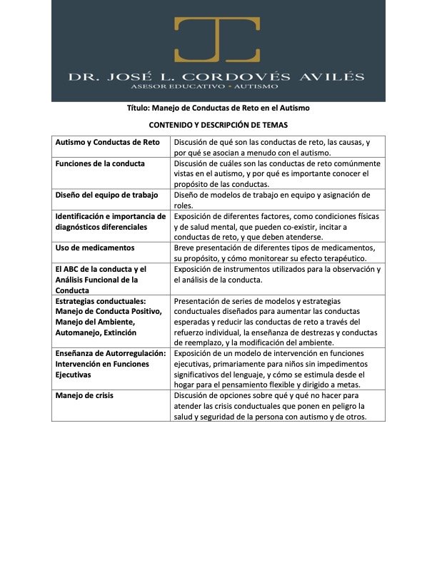 Manejo de Conductas en el Autismo — Dr. José L. Cordovés Avilés