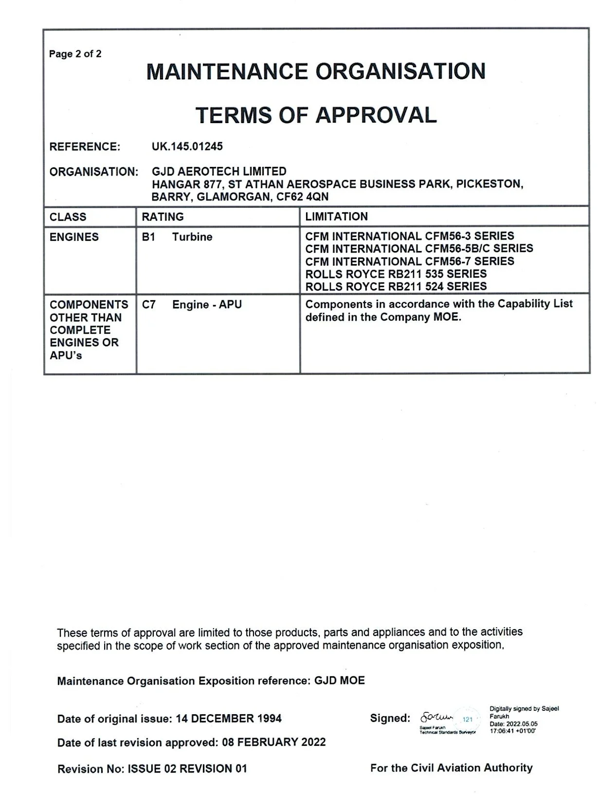 CAA Approval — GJD Aerotech Ltd