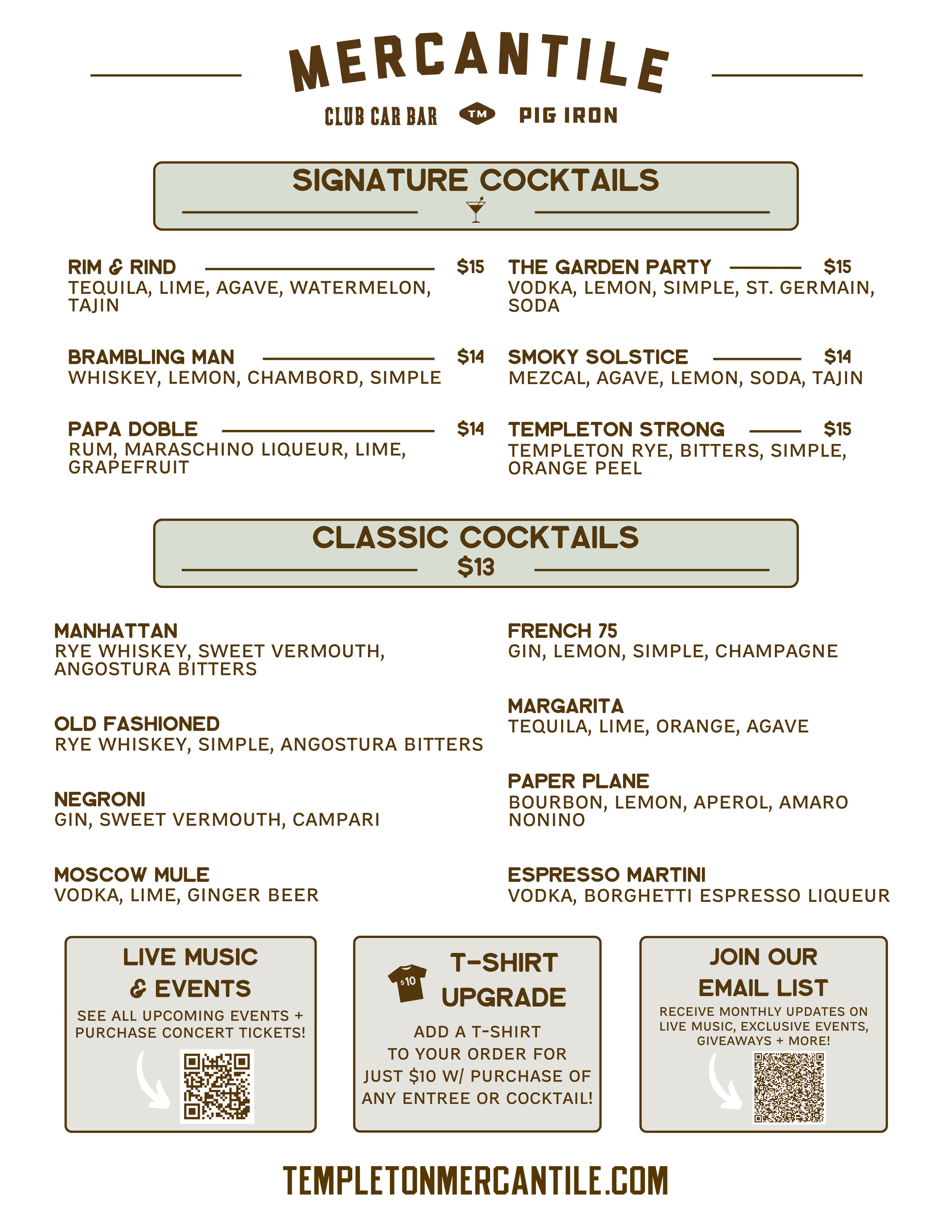 Menu — Templeton Mercantile