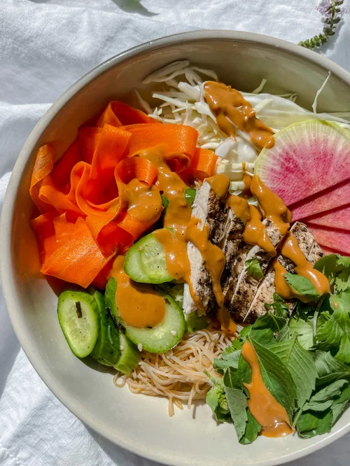 Peanut Chicken Spring Roll Bowl — All Types of Bowls