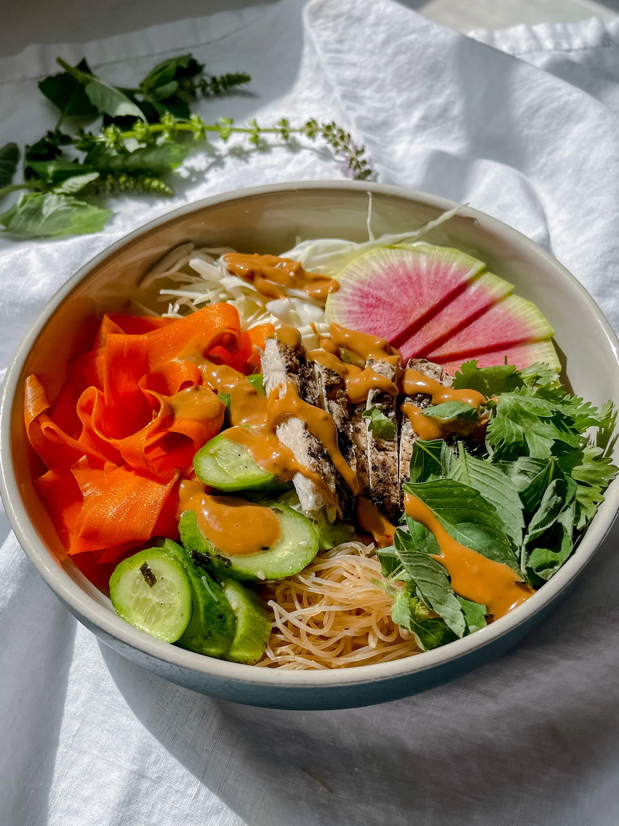 Peanut Chicken Spring Roll Bowl — All Types of Bowls