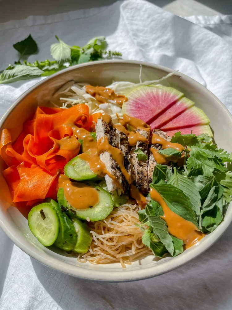 Peanut Chicken Spring Roll Bowl — All Types of Bowls
