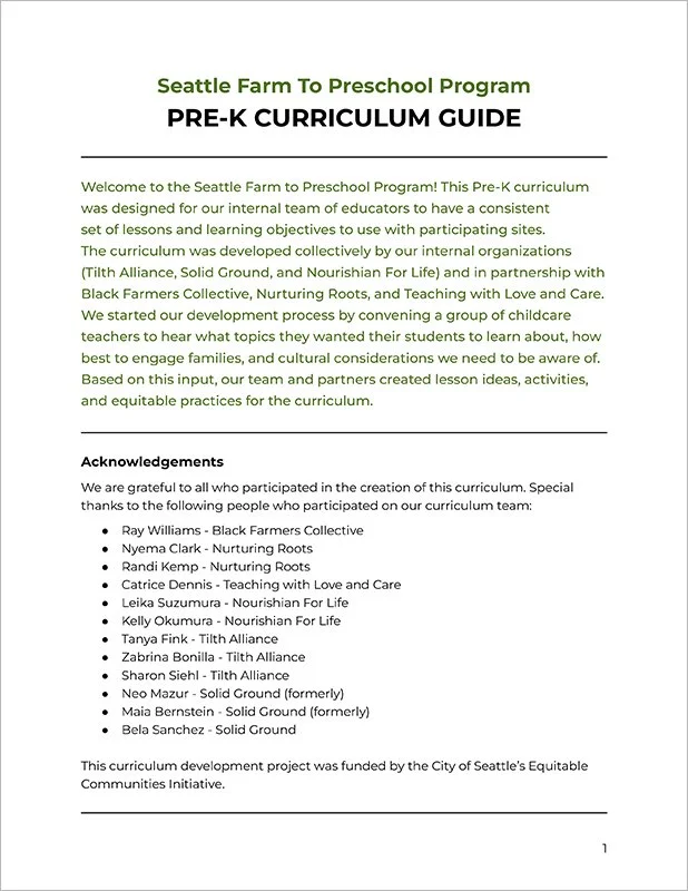 Curriculum — Seattle Farm to Preschool Program