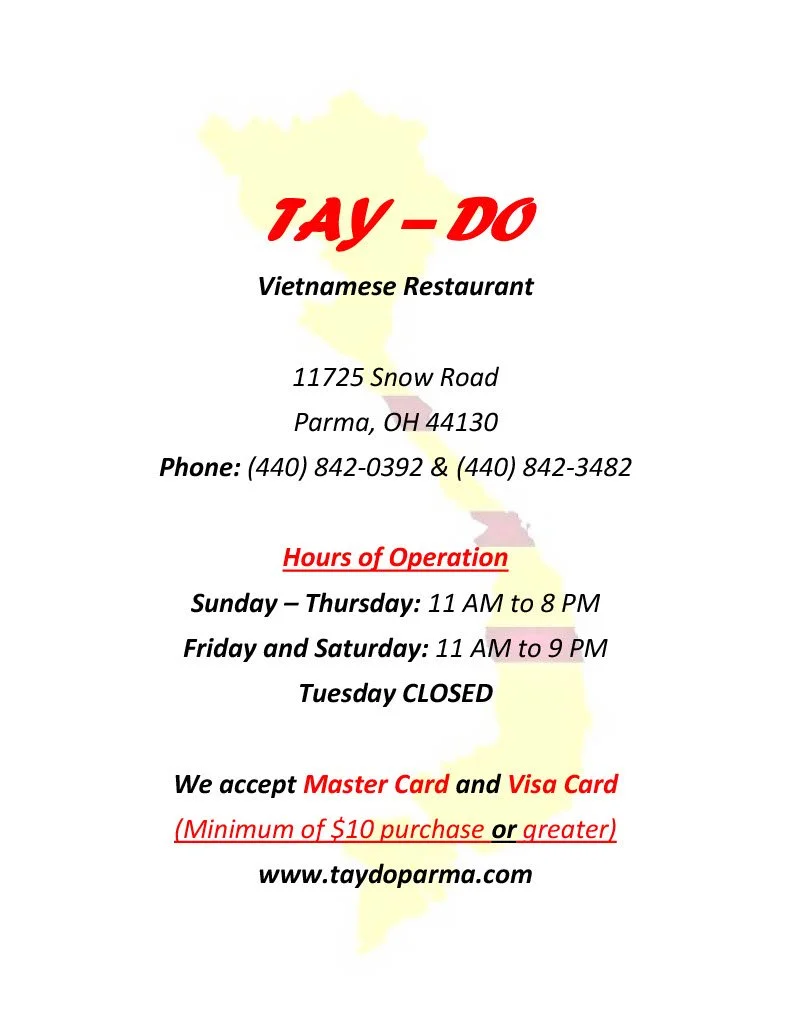 Menu — Tay Do Vietnamese & Chinese Restaurant