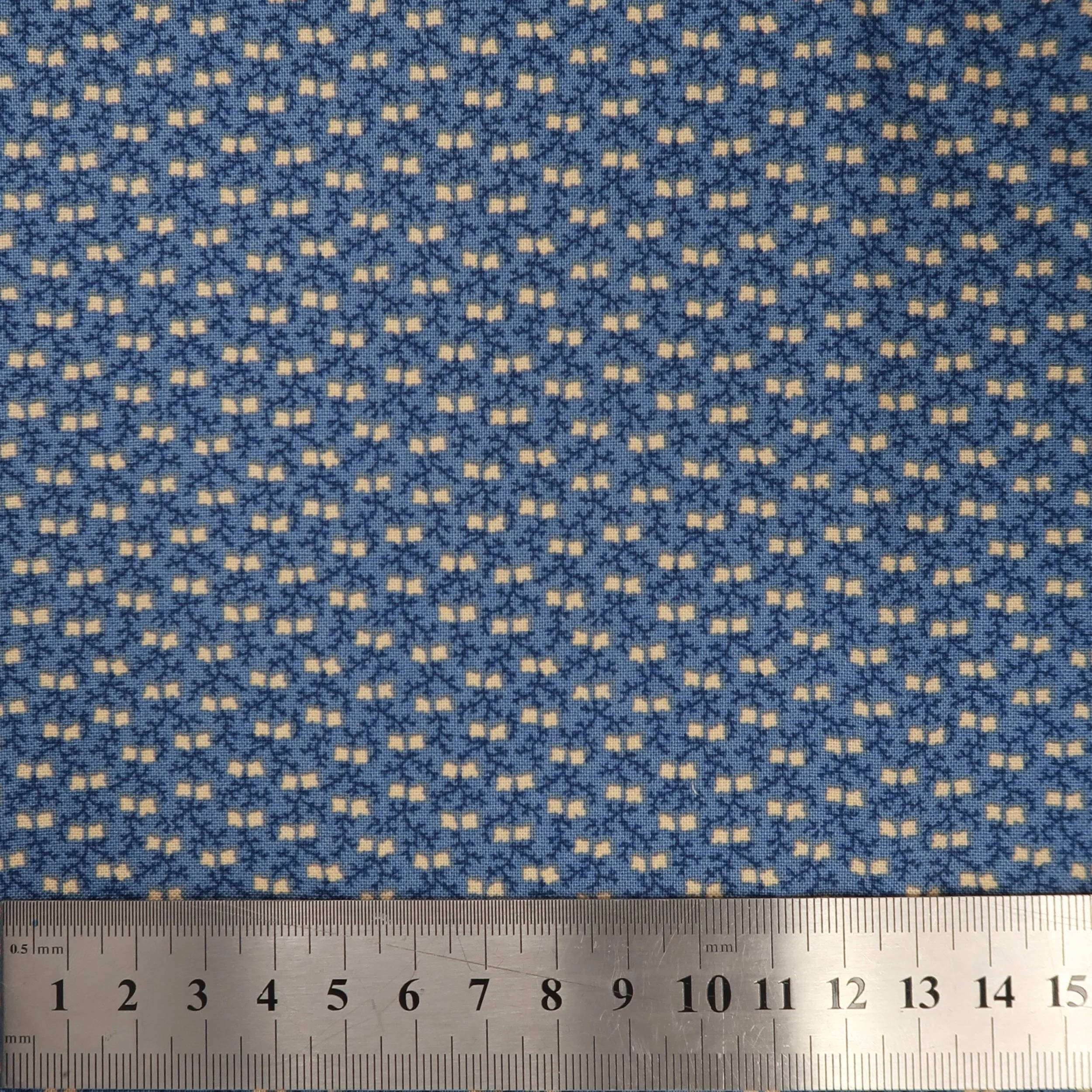 Denim blue floral vine fabric — Red Cottage Miniatures