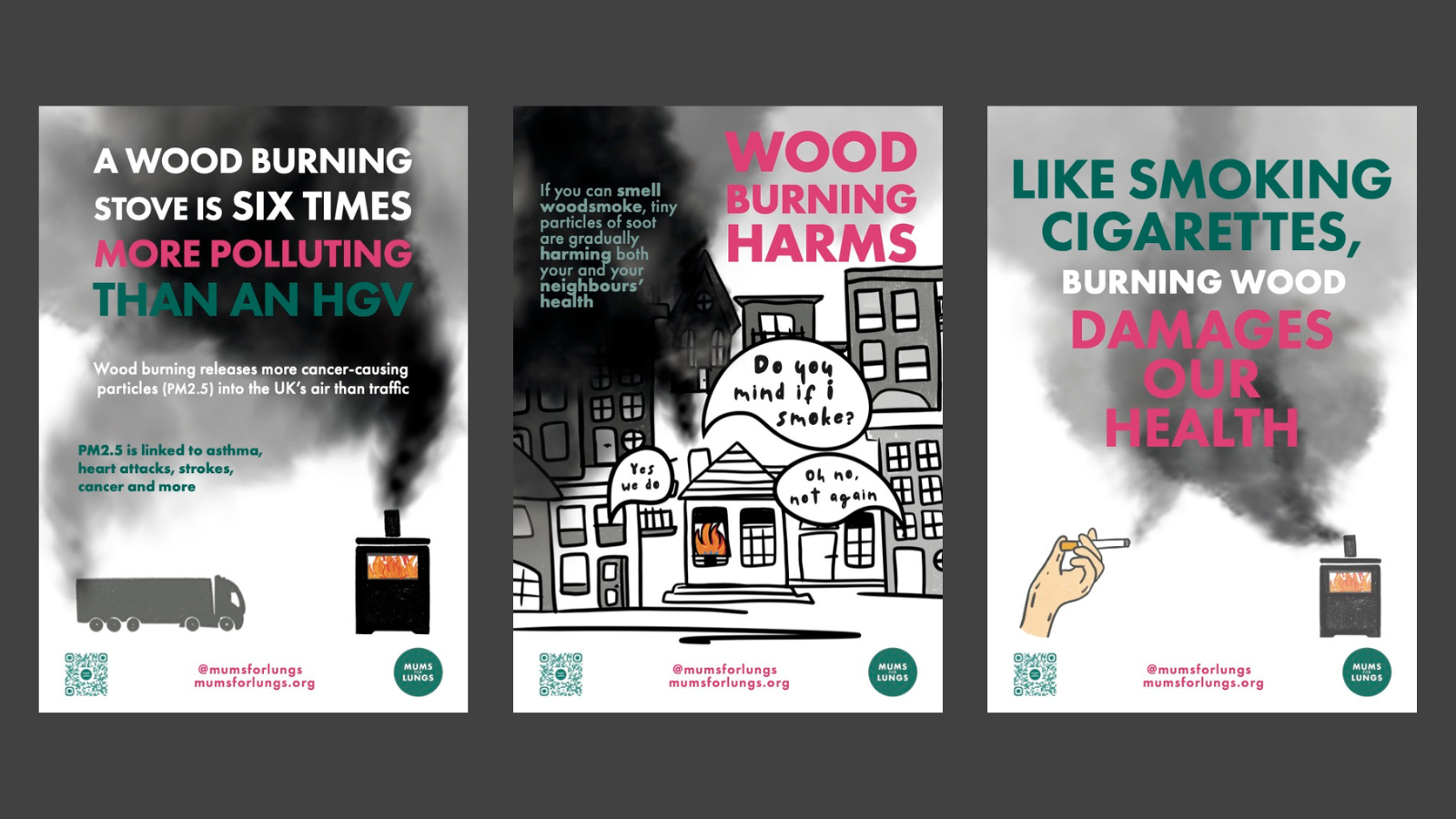 Wood burning posters — Mums for Lungs
