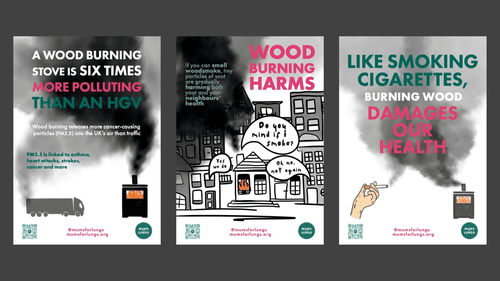 Wood burning posters — Mums for Lungs