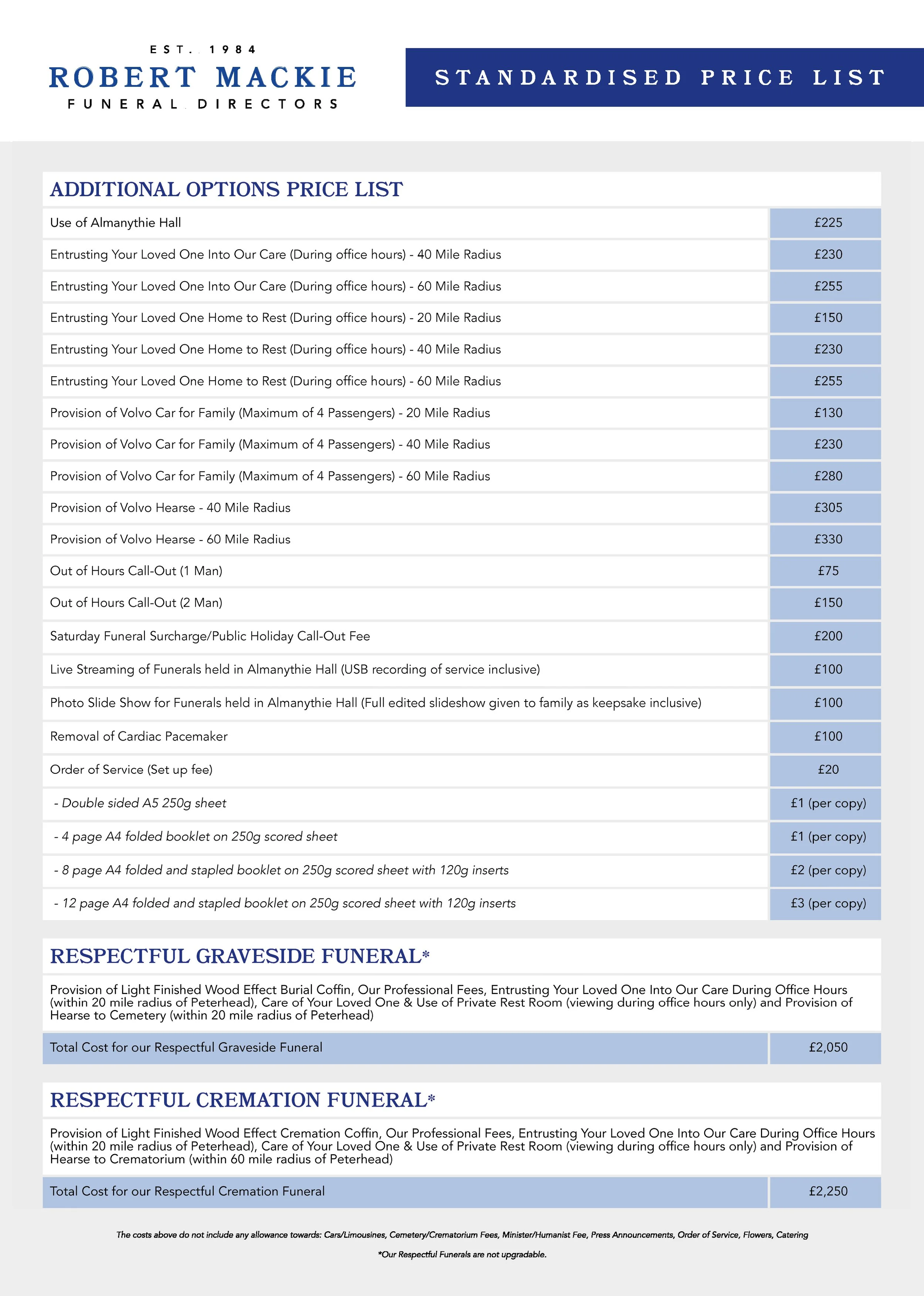 Funeral Costs — Robert Mackie Funeral Directors
