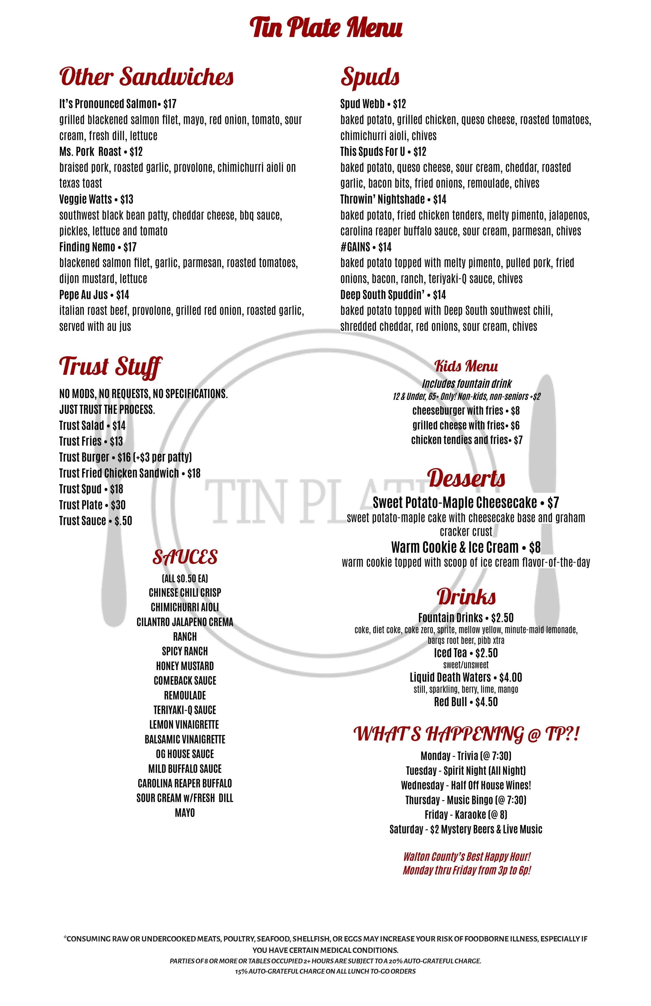 Menu — Tin Plate