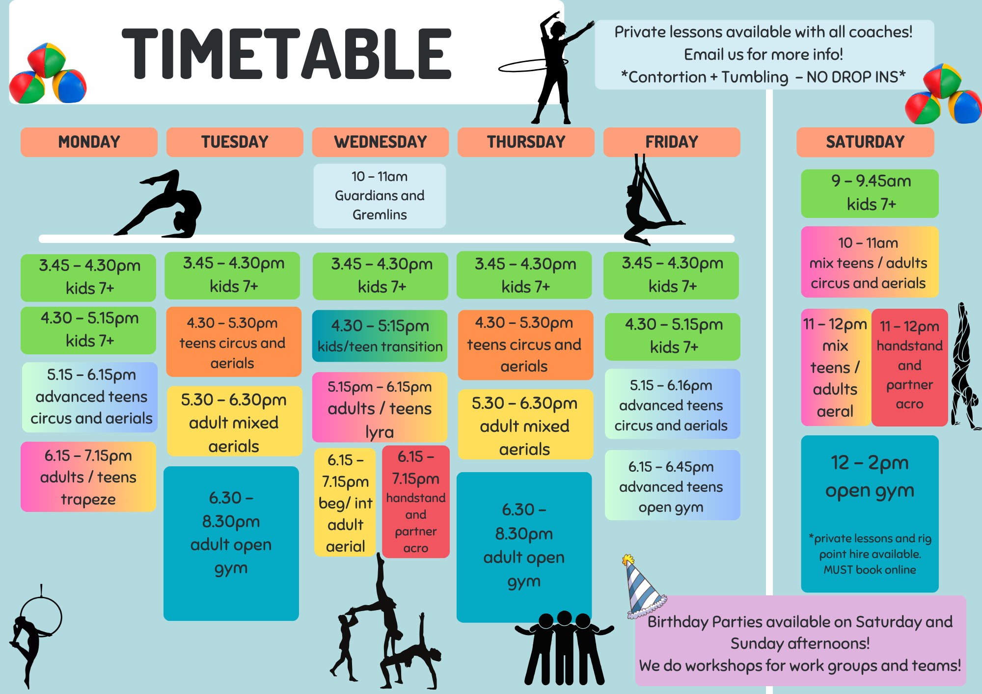 Timetable + Membership — Three Rings Aerial & Circus Arts