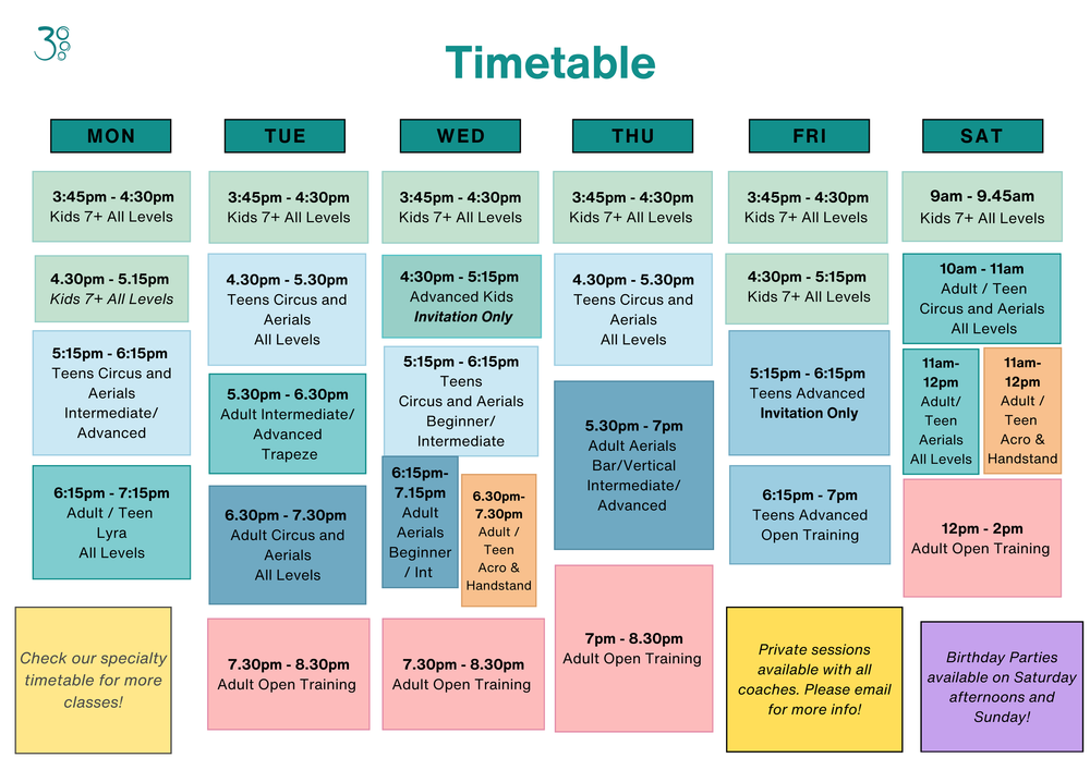 Timetable + Membership — Three Rings Aerial & Circus Arts
