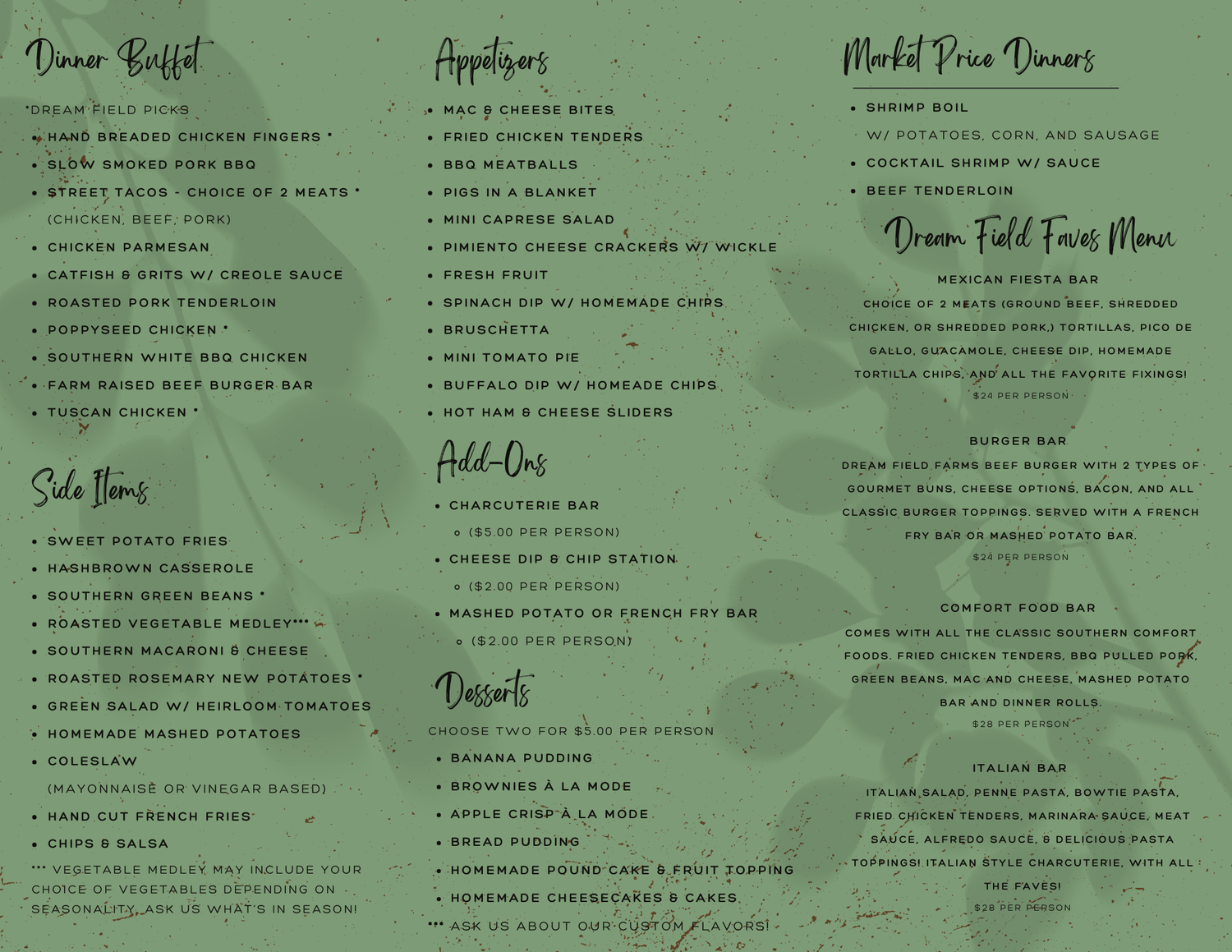Catering Menu — Dream Field Farms