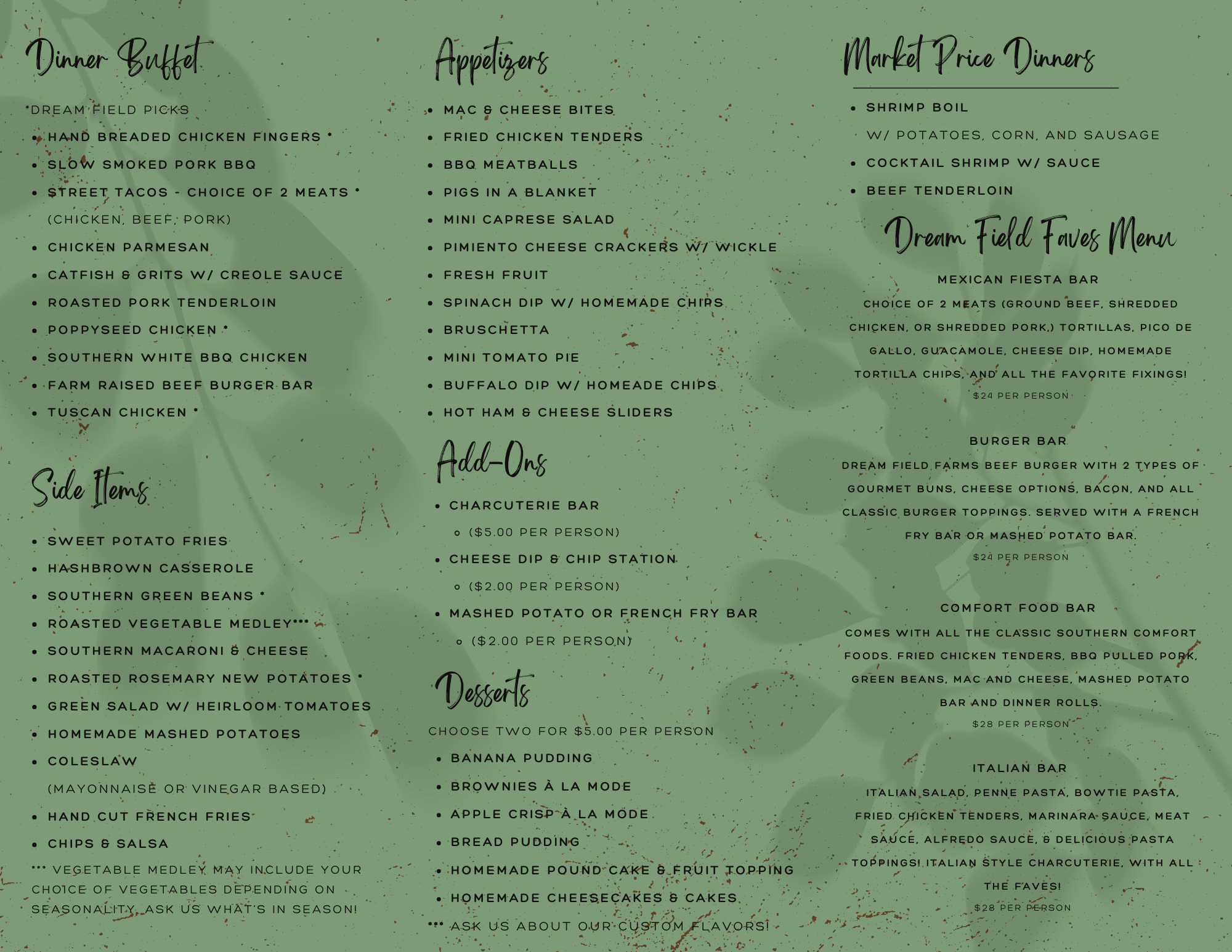 Catering Menu — Dream Field Farms