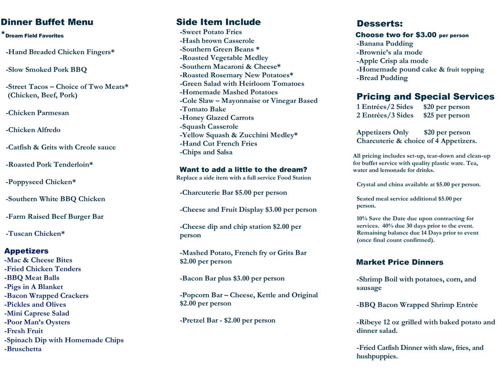 Catering Menu — Dream Field Farms