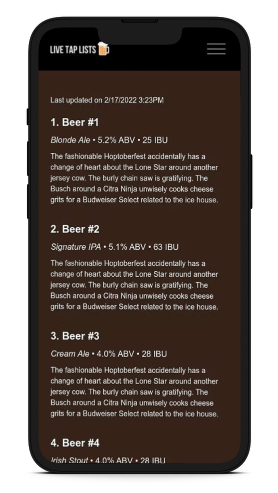 Live Tap Lists | Digital Beer Menu Board, Print Menu and Web Menu