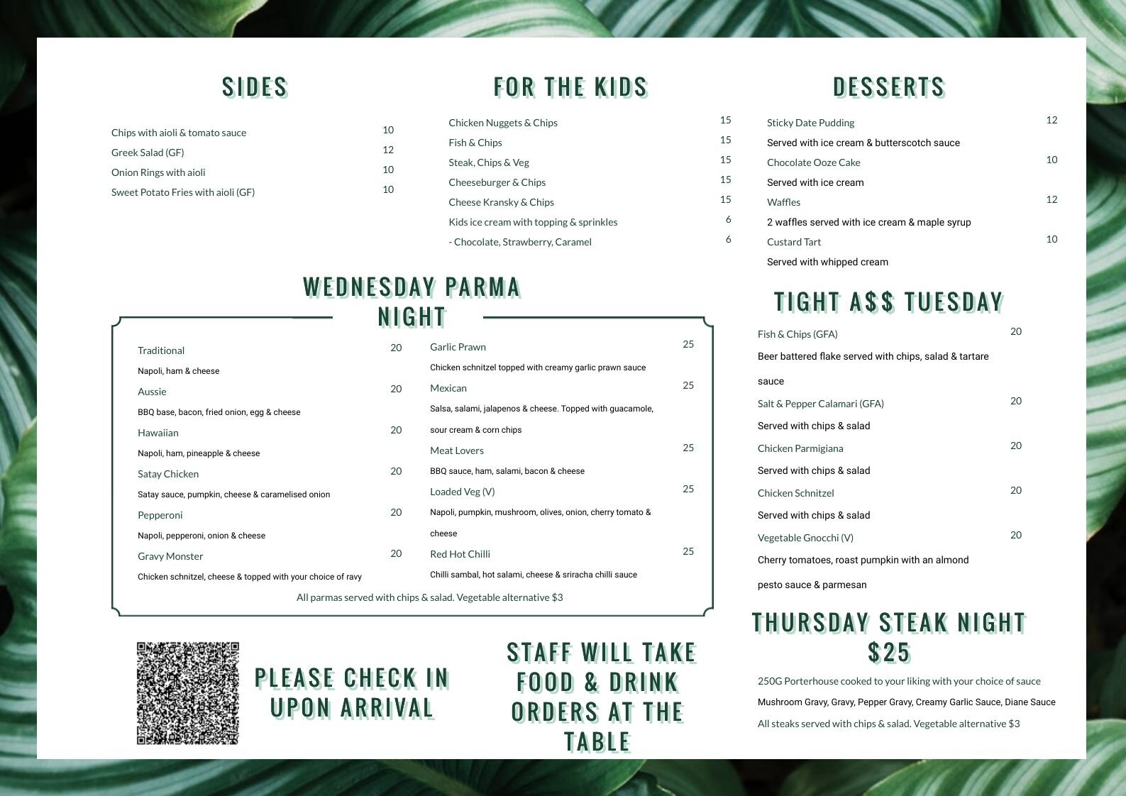 Menu — Black Hill Hotel Ballarat