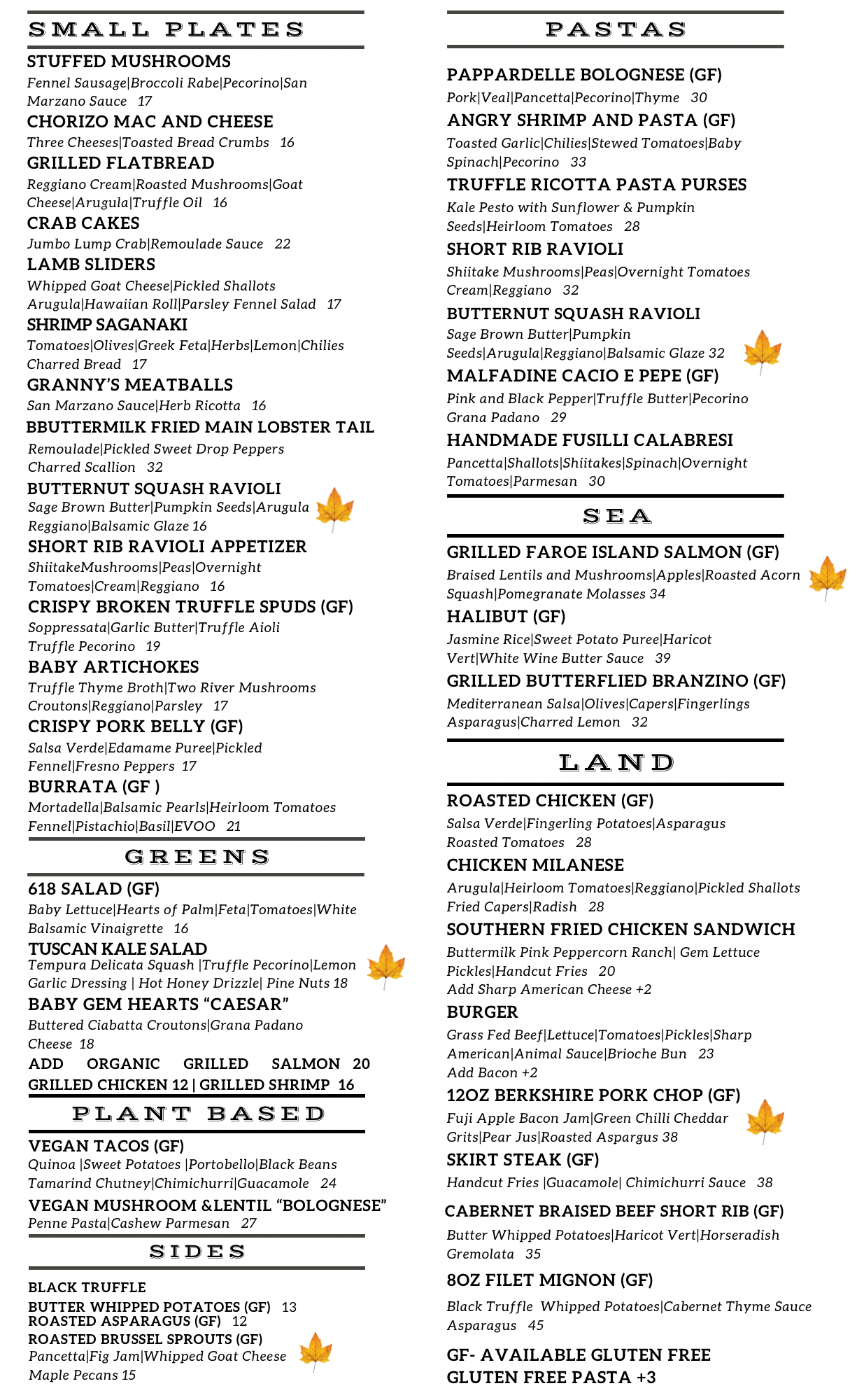 Dinner Menu — 618