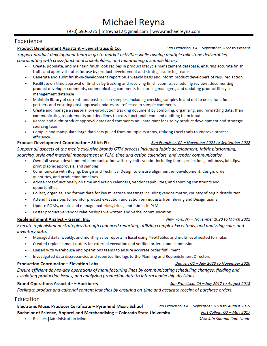 Resume — Michael Reyna