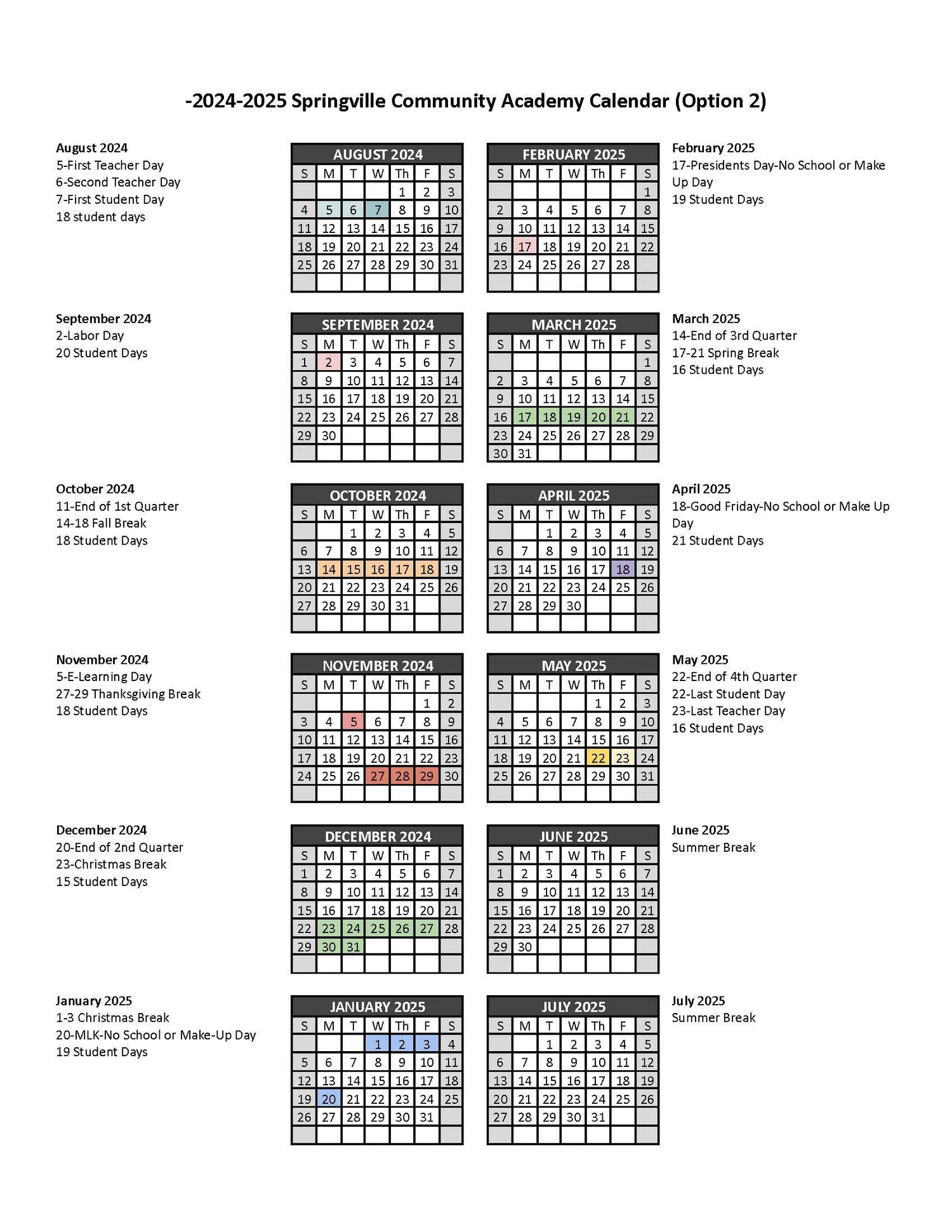 Calendar — Springville Community Academy
