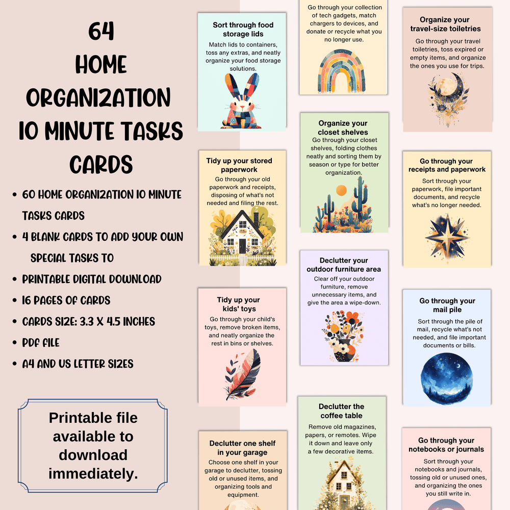 63 Declutter Strategy Cards Tidy Home Management Household Chore ...