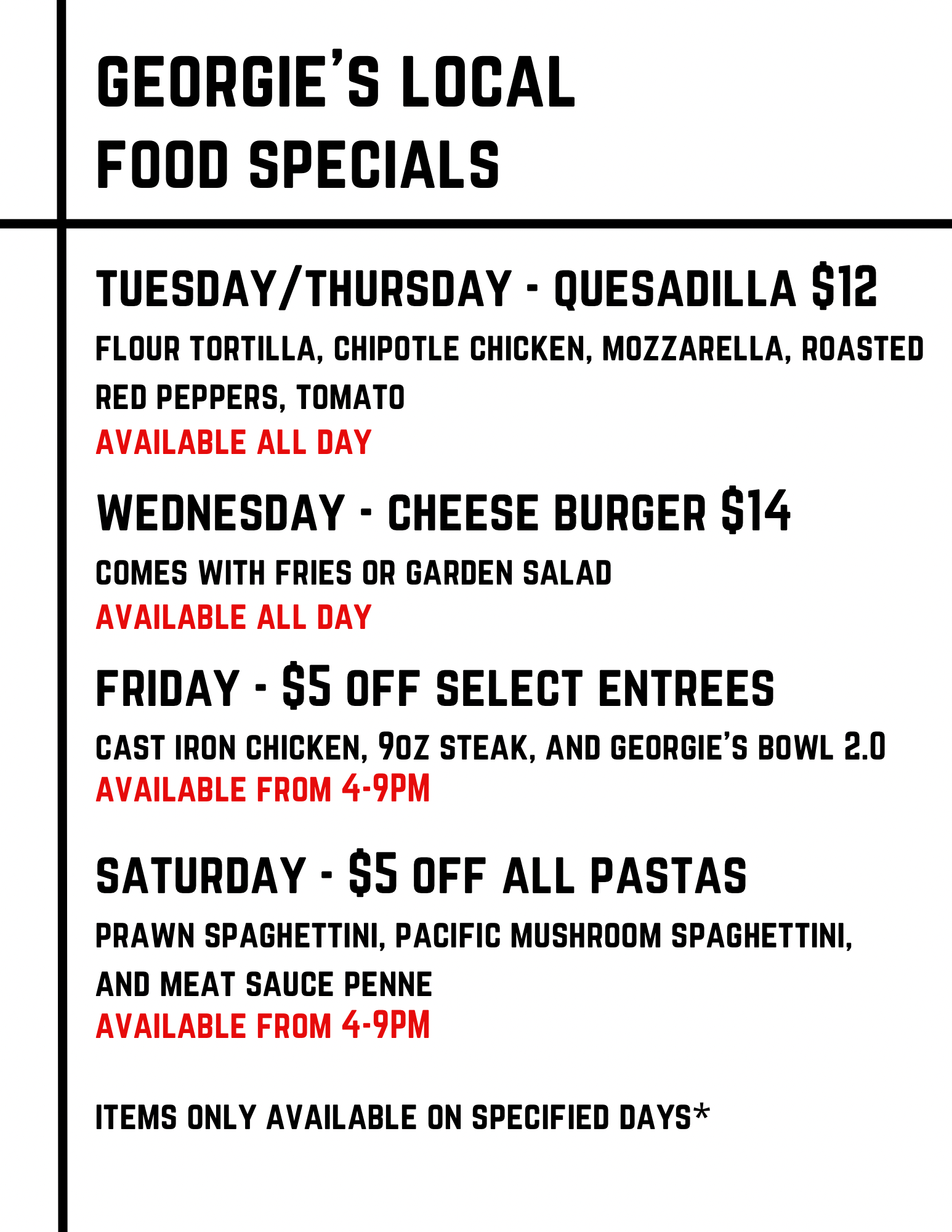 Menu — GEORGIE'S LOCAL - KITCHEN & BAR