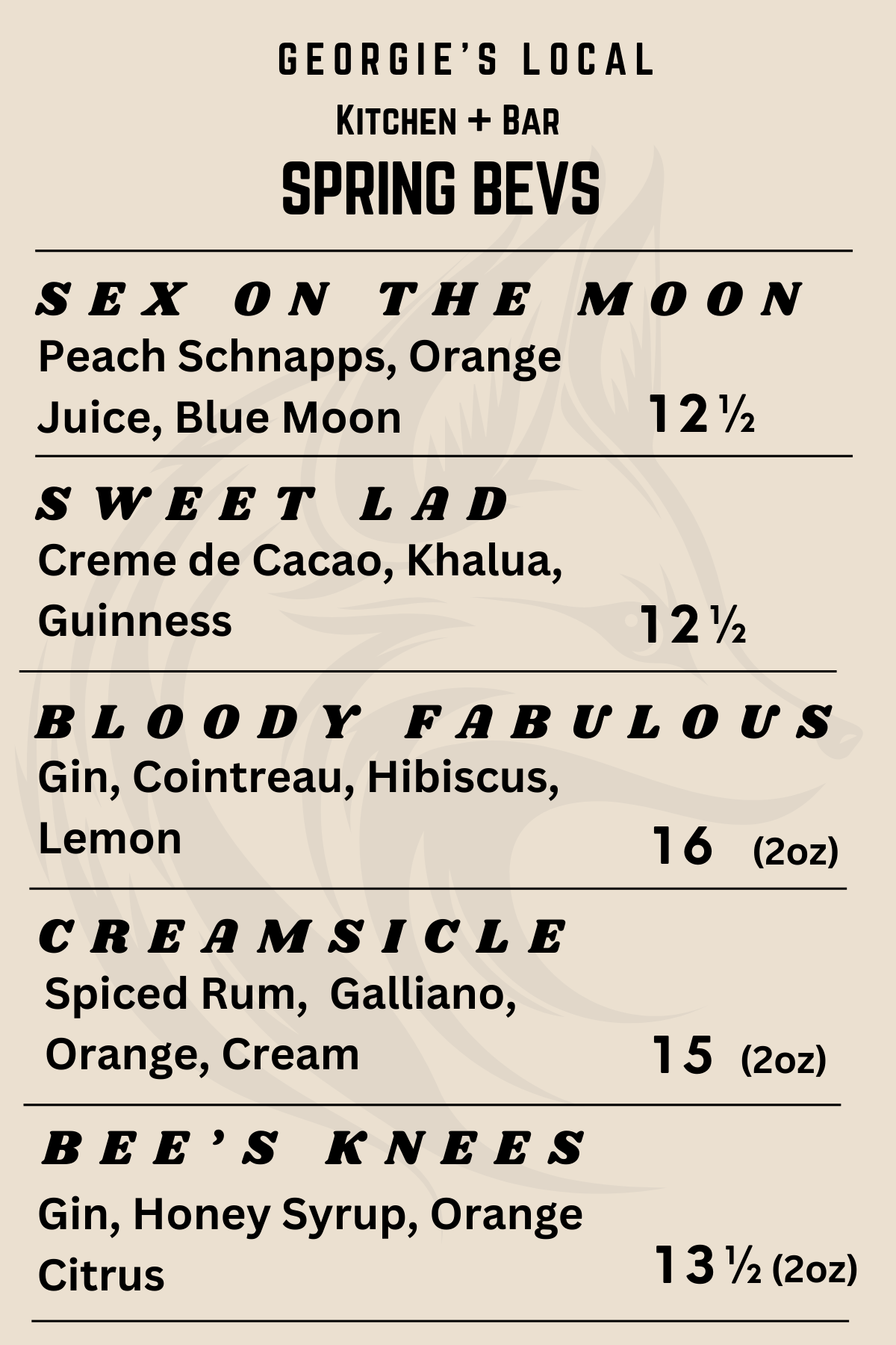 Menu — GEORGIE'S LOCAL - KITCHEN & BAR