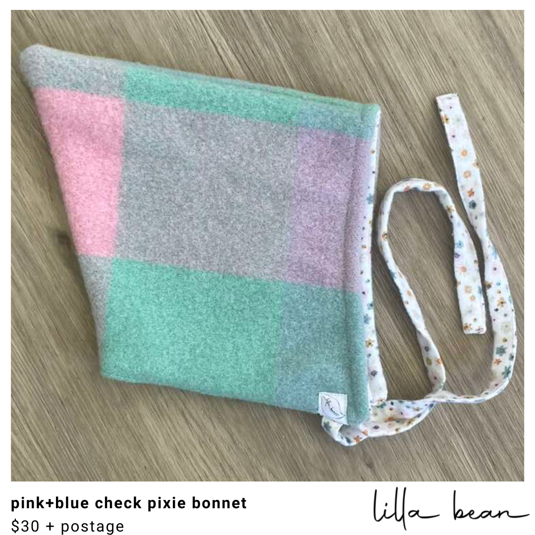pink multi check pixie bonnet, size Medium — Lilla Bean