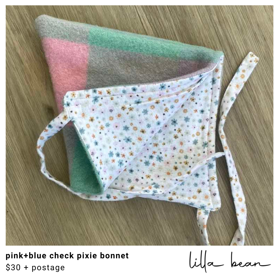 pink multi check pixie bonnet, size Medium — Lilla Bean