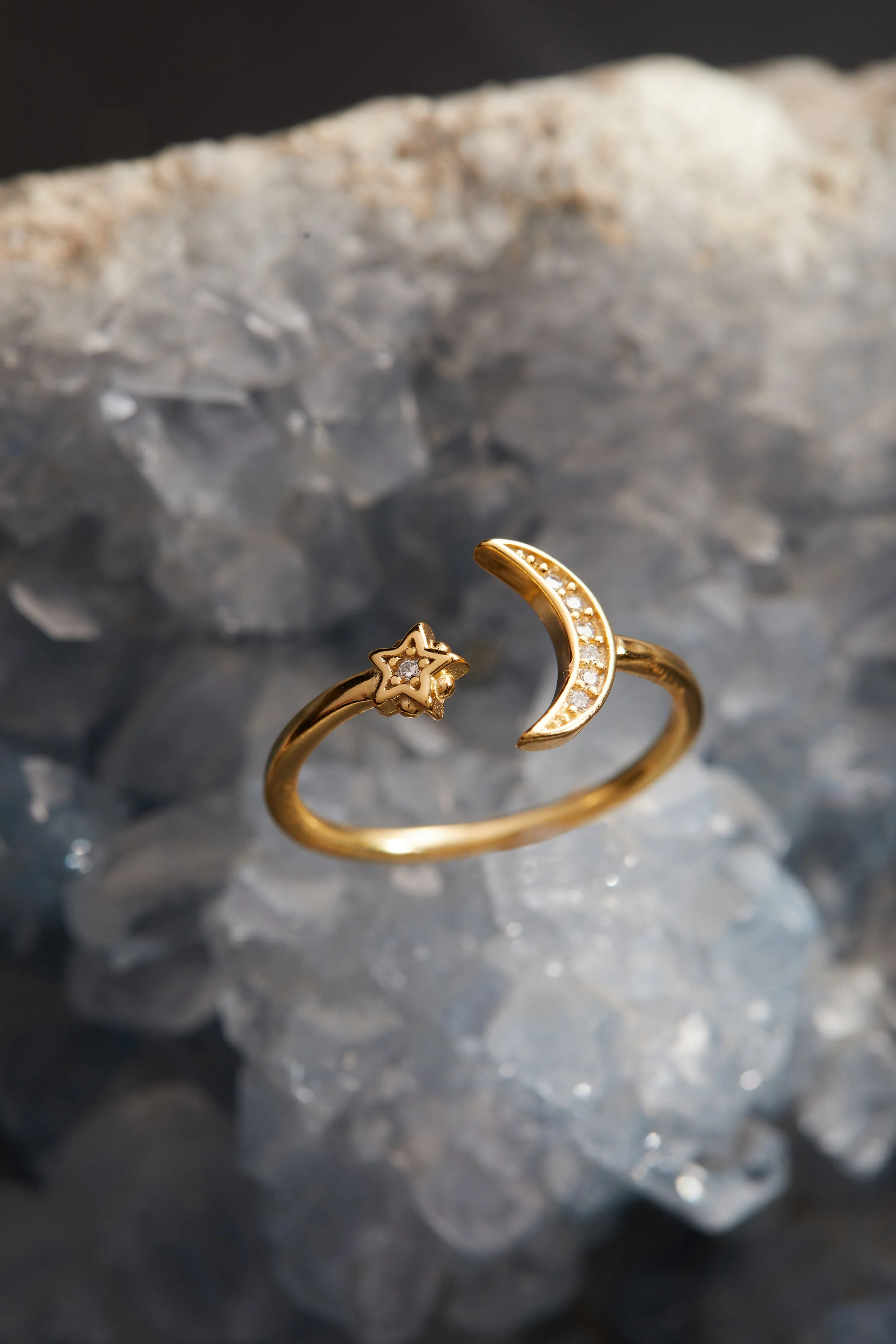 Open Band, Gold-plated, Sterling Silver Ring with Opal and Cubic ...