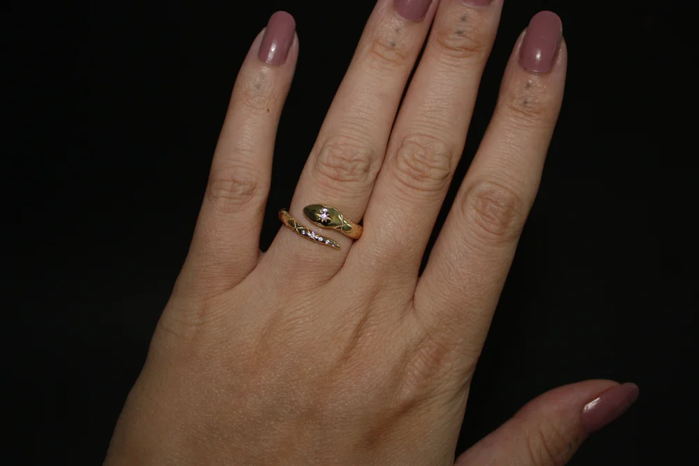 Open Band, Gold-plated, Sterling Silver Ring with Opal and Cubic ...