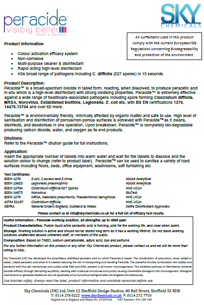 Peracide In-situ Peracetic Acid user Guides and SDS / COSHH | Peracide