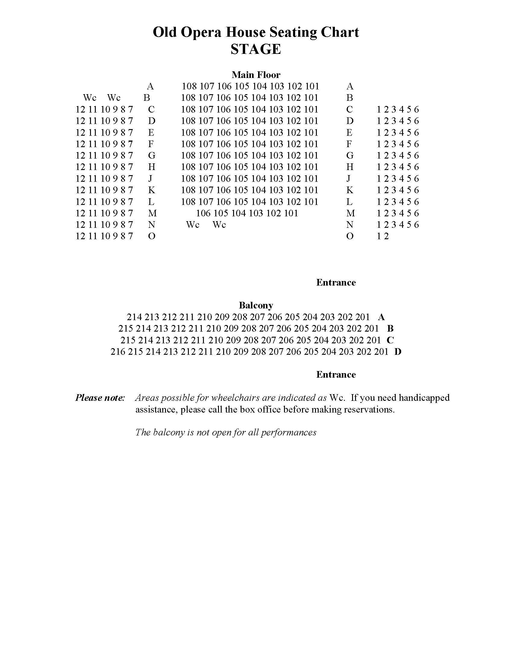 Seating Chart — The Old Opera House Theatre Company