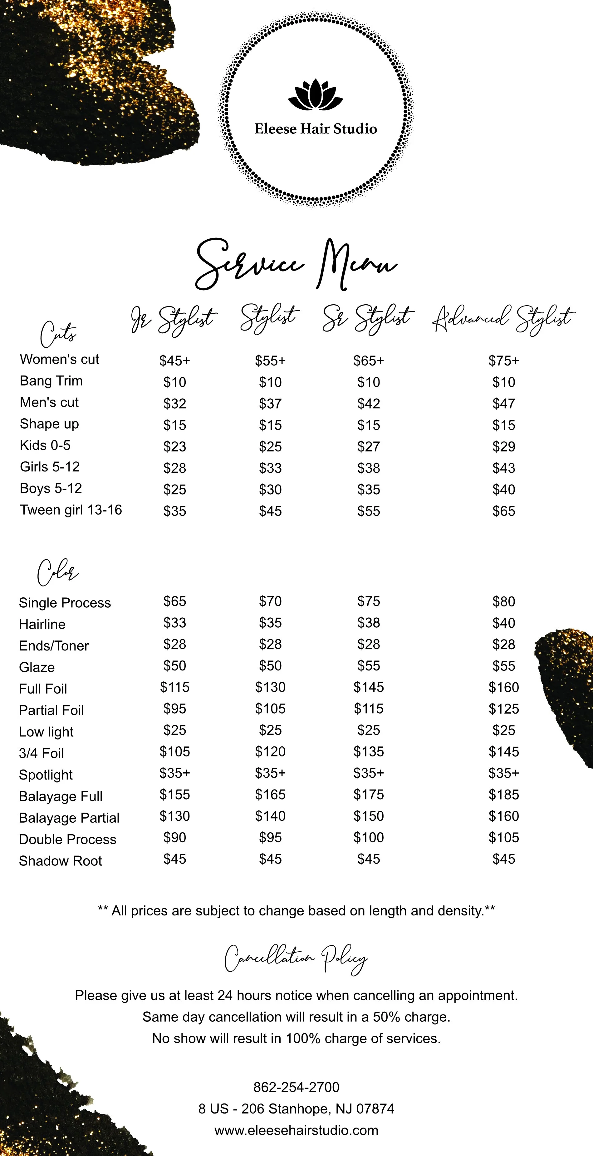 Our Menu — Eleese Hair Studio
