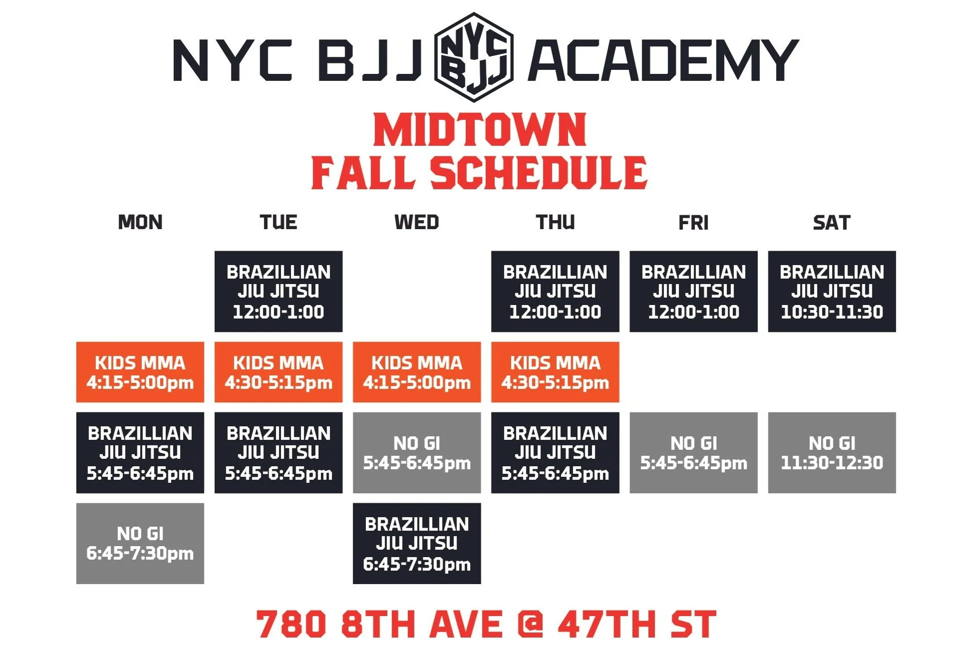 BJJ NYC Jiu Jitsu class schedule — NYC BJJ Academy