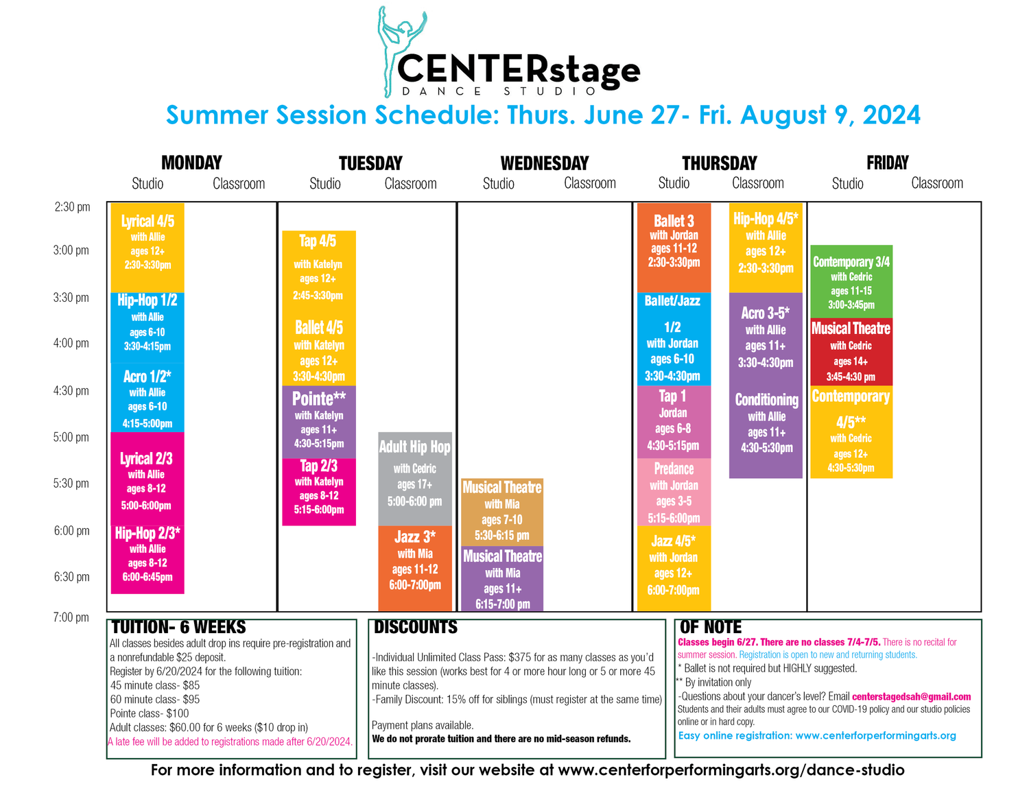 Class Schedule, Levels, and Descriptions — The CENTER for Performing ...