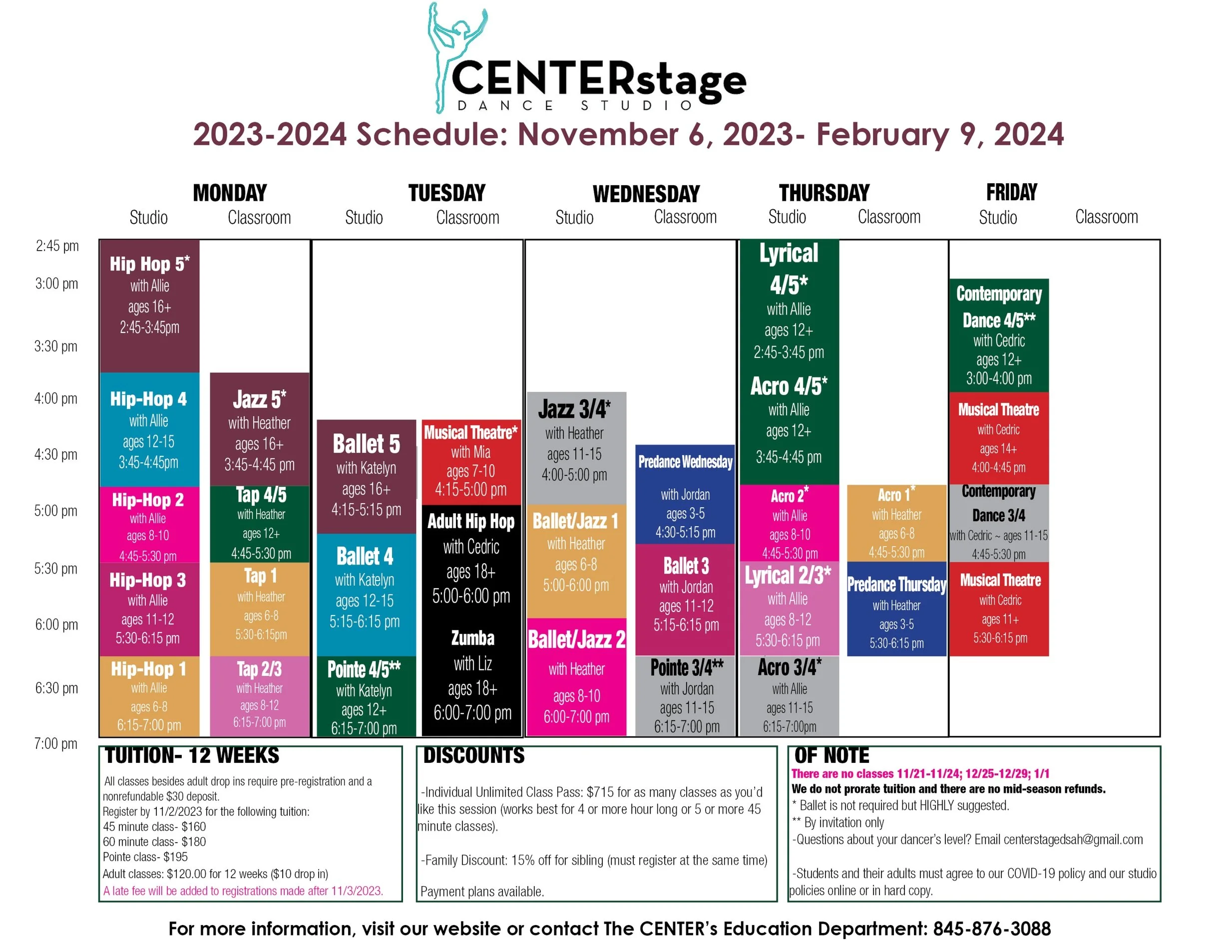 Class Schedule, Levels, and Descriptions — The CENTER for Performing ...
