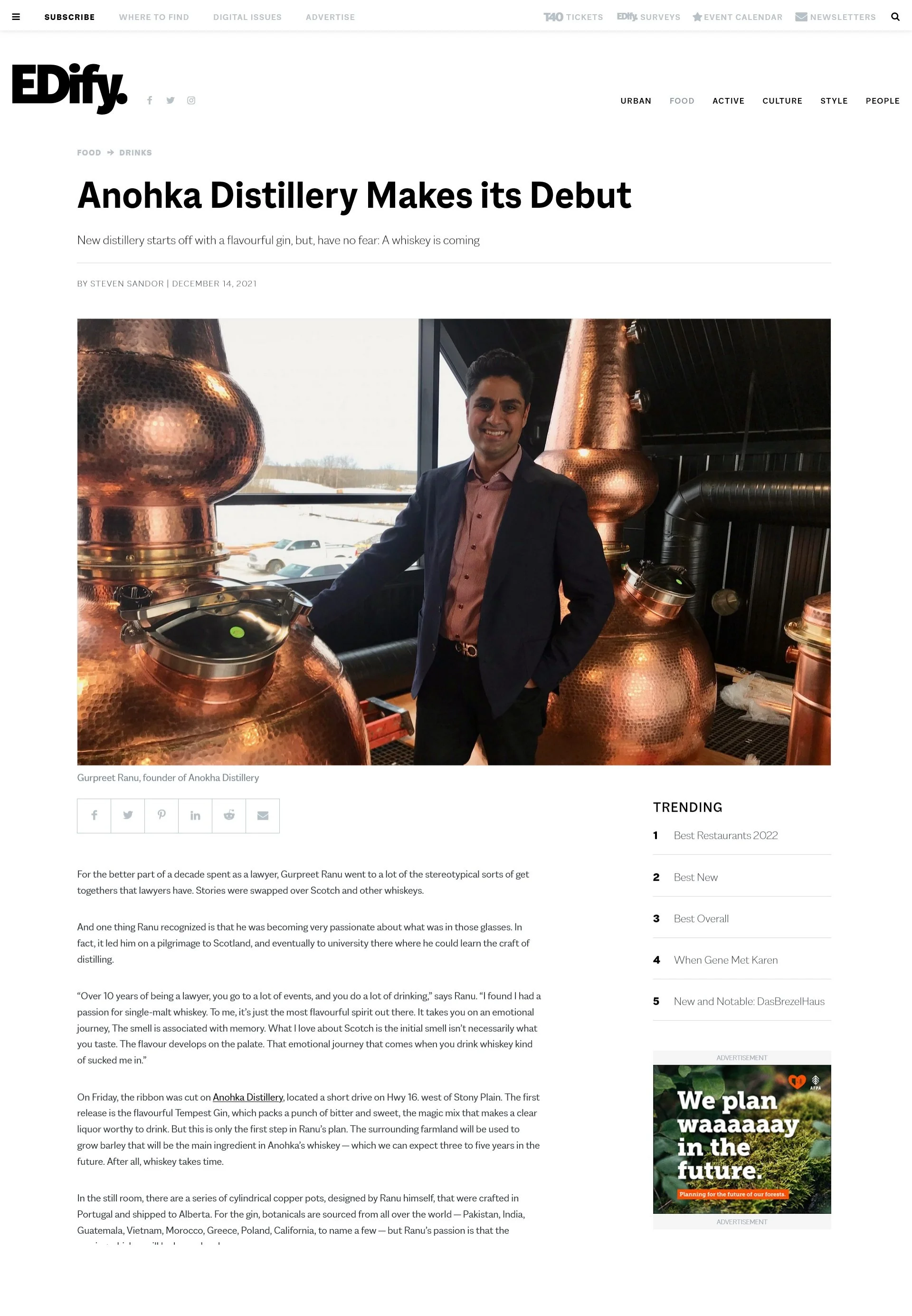 In the Media — Anohka Distillery