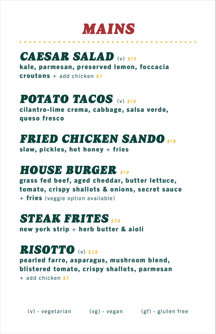 Menu — The Overland