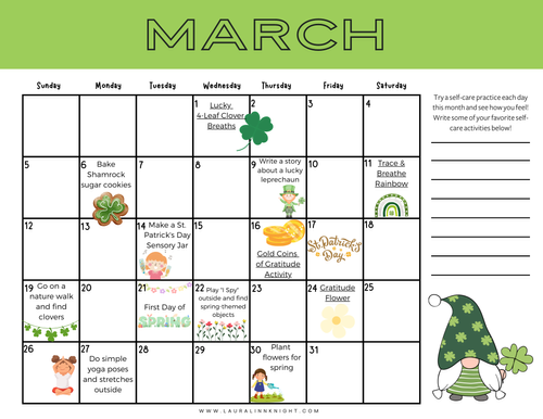 March 2023 Self-Care Calendar for Kids - FREE Printable Calendar ...